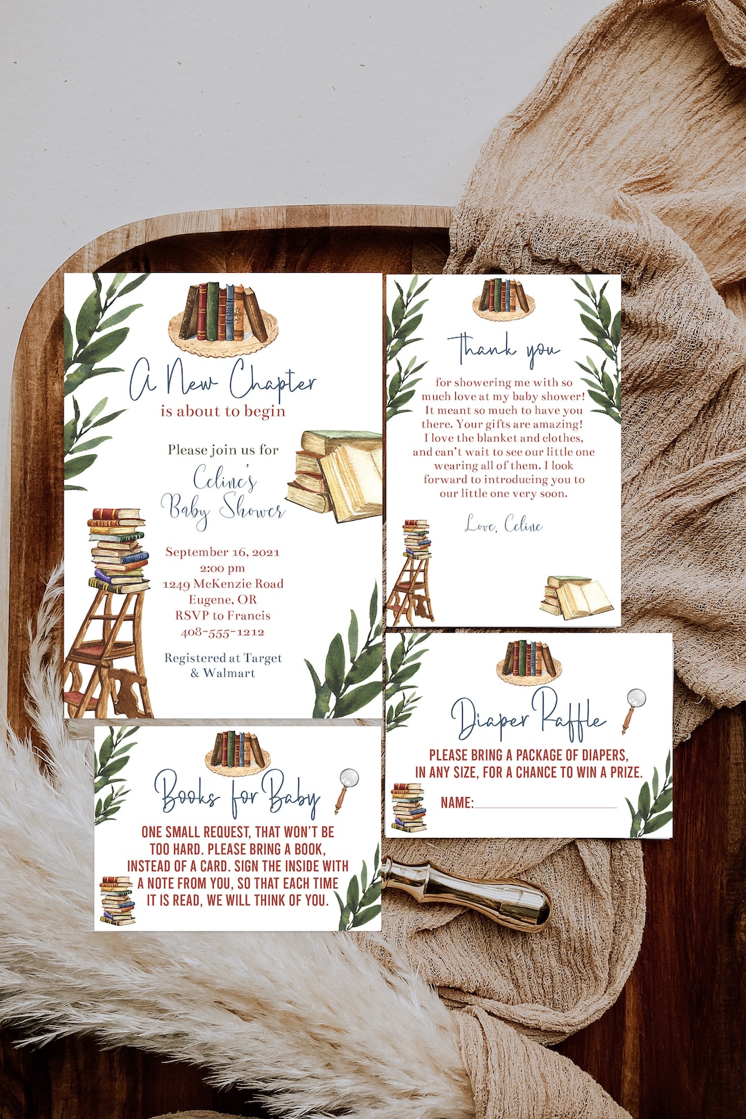 Printable Book Themed Baby Shower Invitation Set Storybook Baby Shower ...