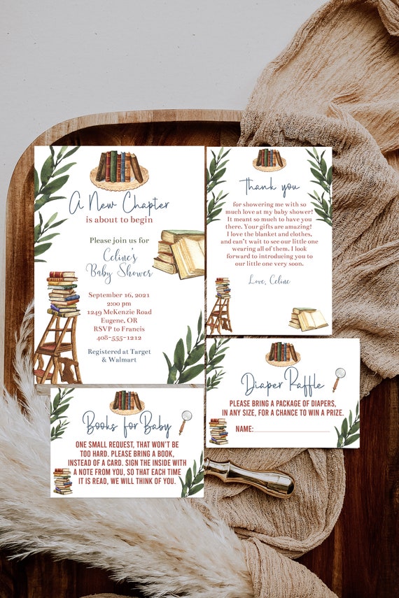 Printable Book Themed Baby Shower Invitation Set Storybook Baby Shower ...