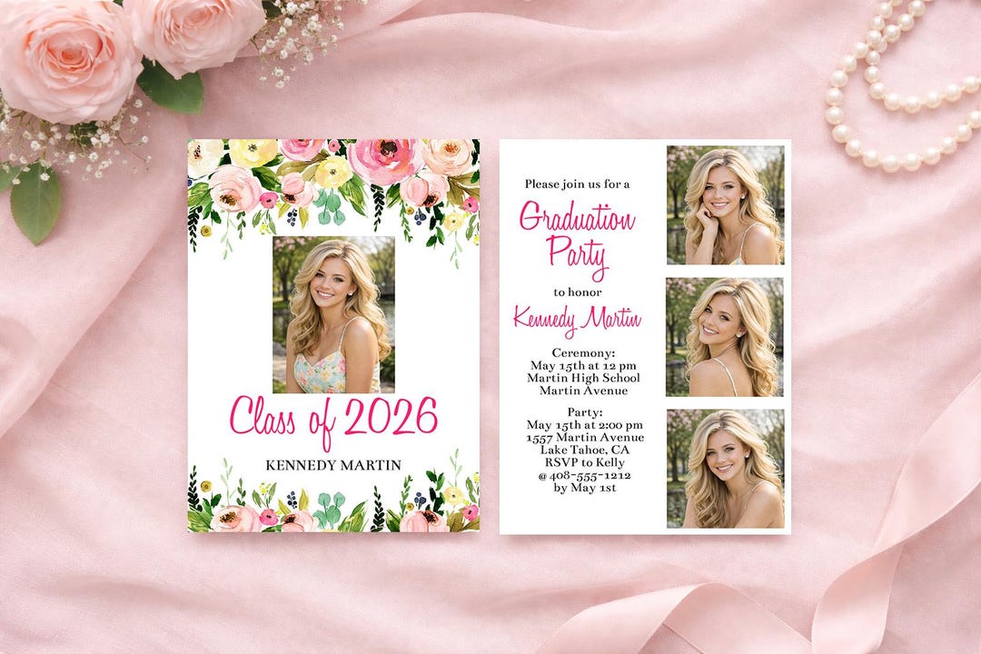 Floral Wildflower Graduation Invitation Template, Printable Girls Grad ...