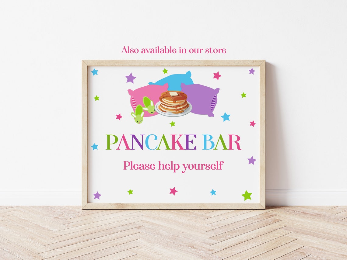 Editable Pancake Bar Sign Template, Pancakes and Pajamas Birthday Party ...