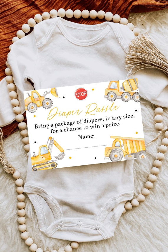 Construction Baby Shower Diaper Raffle Card, Dump Truck Baby Shower ...