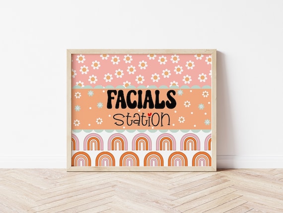Retro Facials Station Sign, Printable Facials Sign, Spa Birthday Party ...