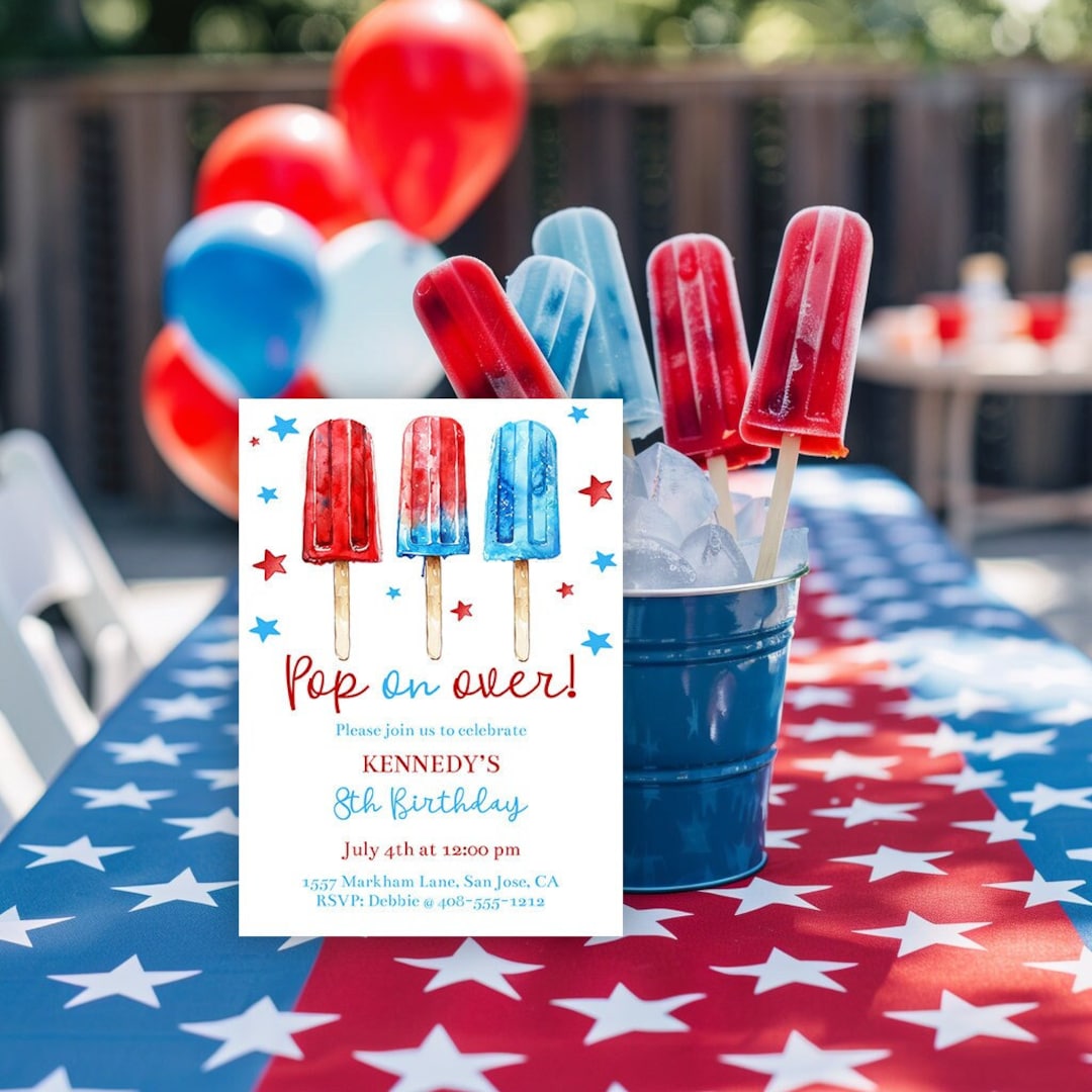 4th of July Popsicles Party Invitation Template, Editable Fourth of ...