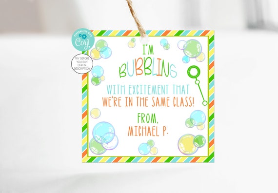 Printable Back To School Gift I'm Bubbling With Excitement 1st Day of ...