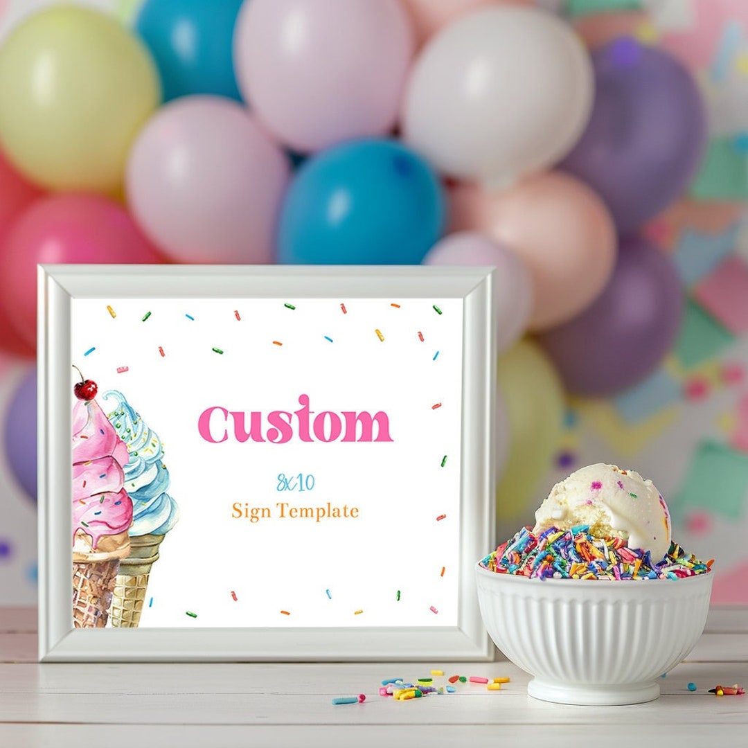 Editable Ice Cream Party Custom Sign Template Printable Ice Cream ...
