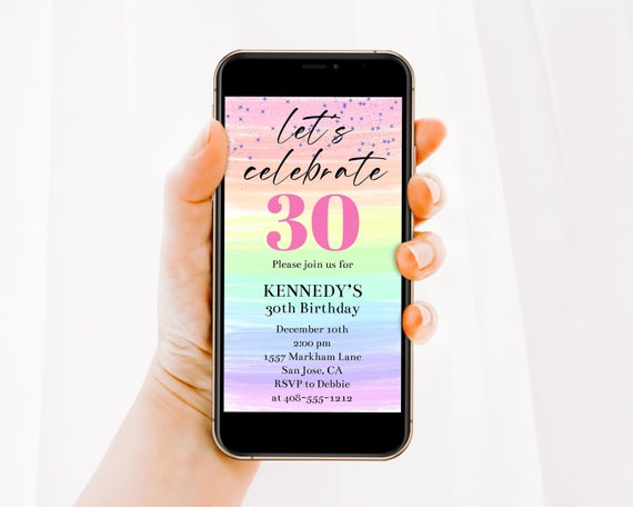 Editable 30th Birthday Digital Invitation or ANY AGE Rainbow Colored ...