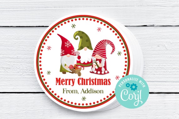Editable Gnomes Christmas Gift Tag, Gnome Holiday Tag, Gift for Co ...