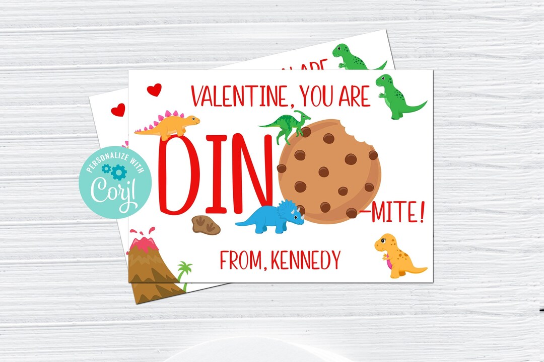 Printable Dinosaur Valentine Cookie Card Dinosaur Valentines - Etsy