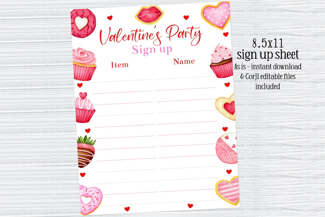 Valentine's Day Party Sign up Sheet Template Office Valentine's Party ...