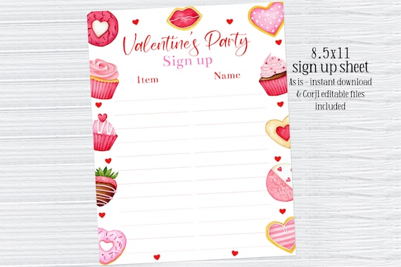 Valentine's Day Party Sign Up Sheet Template Office Valentine's Party ...