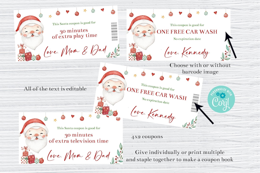 Editable Santa Claus Coupons Christmas Coupons Printable Coupon Book ...