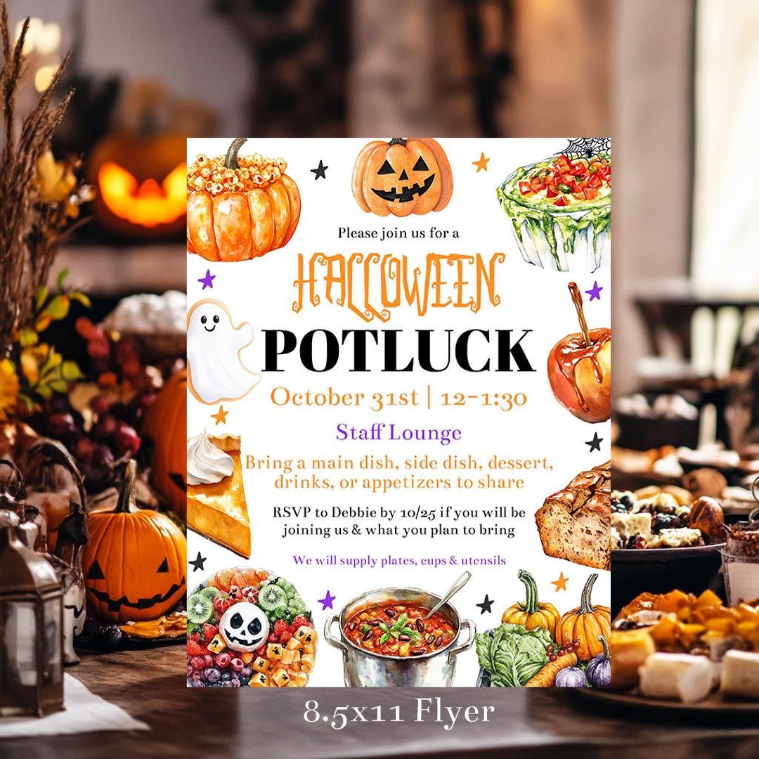 Editable Halloween Potluck Desserts and Food Flyer Template Halloween ...