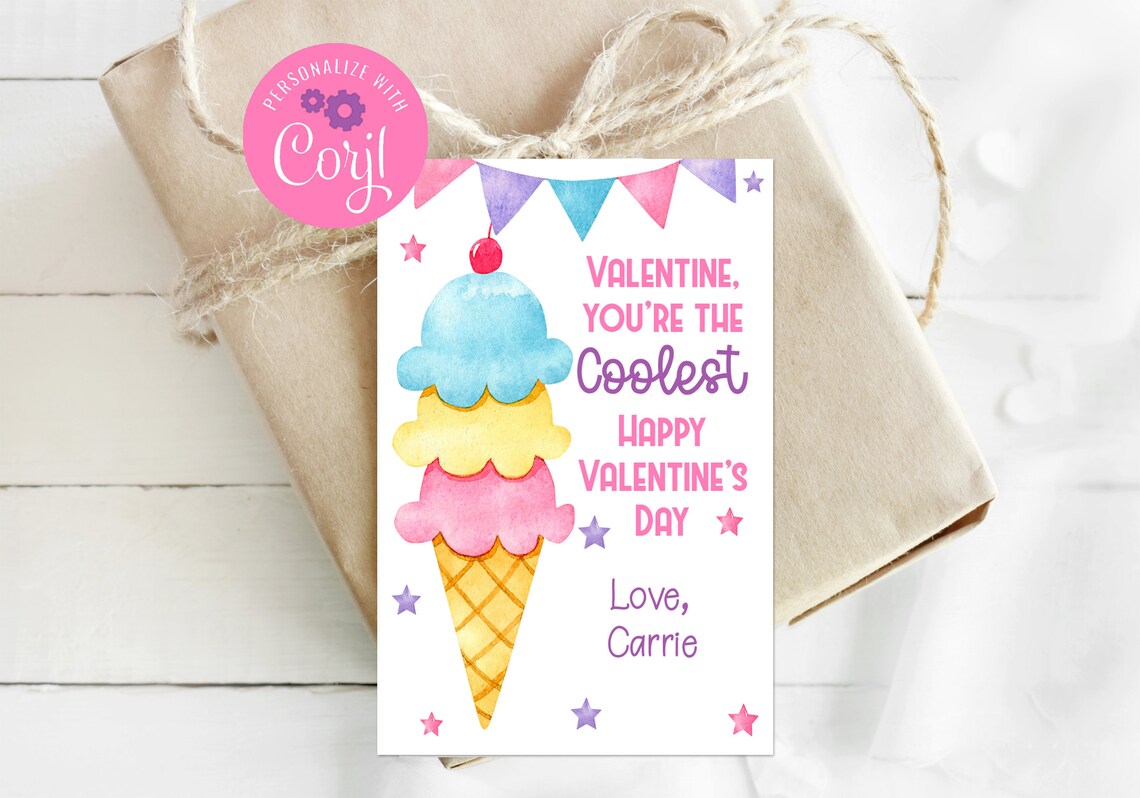 Editable Ice Cream Valentine Tag Printable Valentines Sweet - Etsy