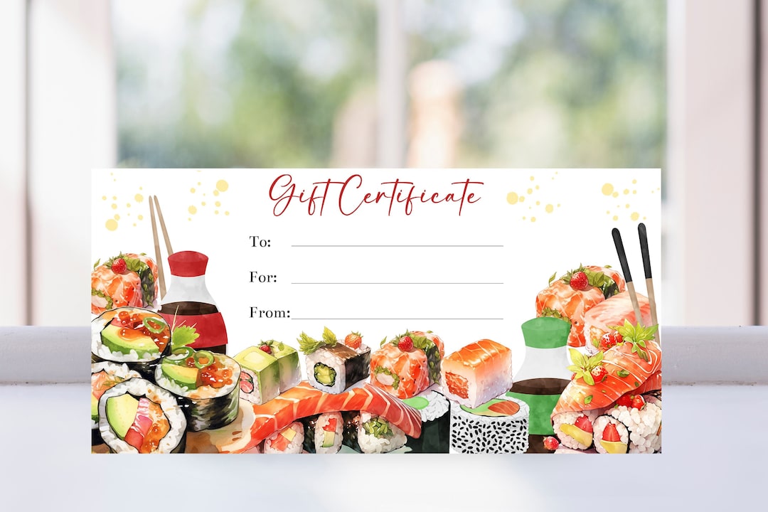 Editable Sushi Gift Certificate Template, Sushi Dinner Coupon Voucher ...