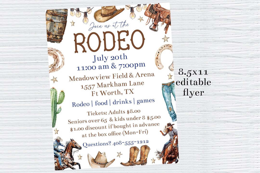 Editable Rodeo Flyer Template, Western Dance or Event, Cowboy or ...