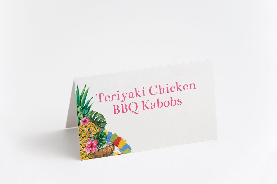 Editable Hawaiian Luau Food Card Template, Luau Dinner Place Cards ...