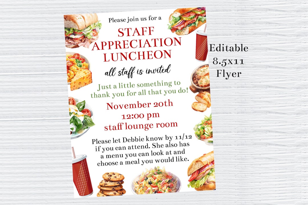 Editable Sandwich Soup Salad Flyer Template, Printable Staff ...