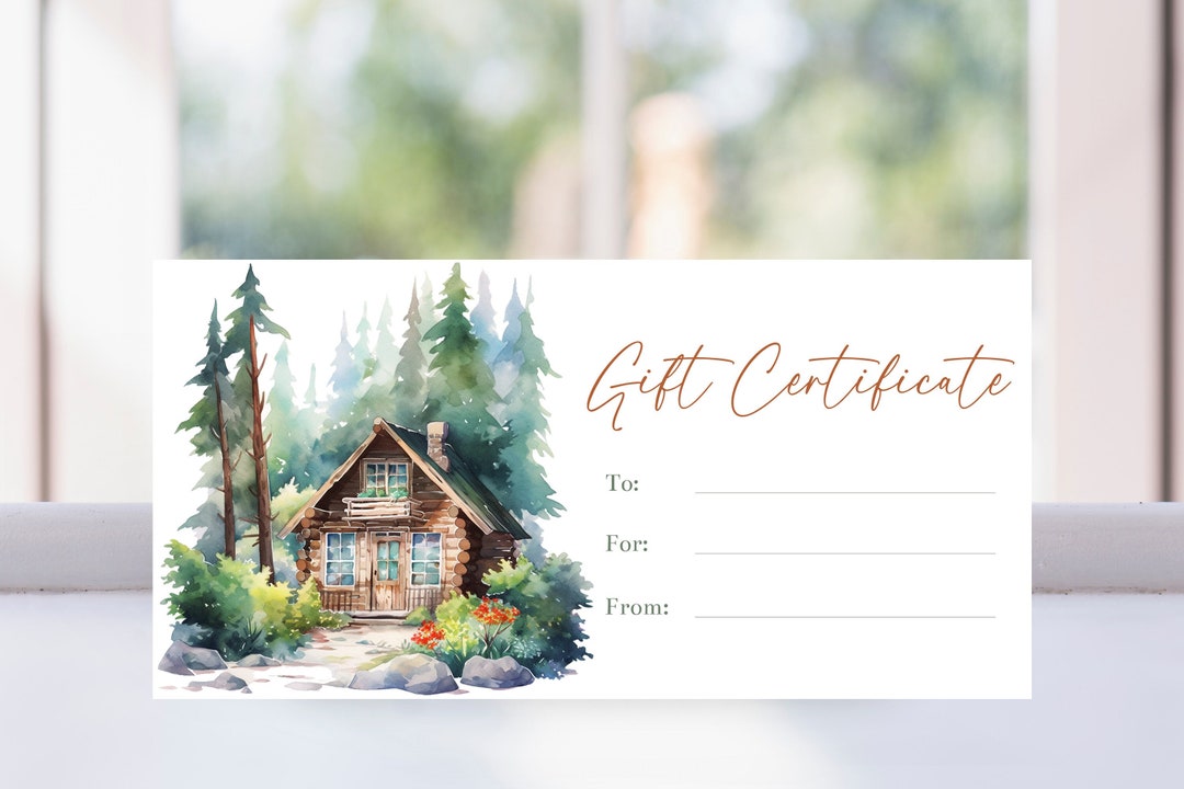 Printable Lake Cabin Gift Certificate Template, Mountain Vacation Cabin ...