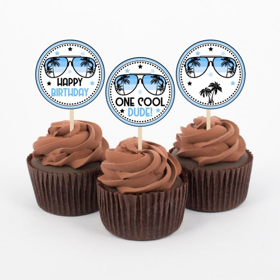 One Cool Dude Cupcake Toppers, First Birthday, 1st Birthday Party, Boy ...
