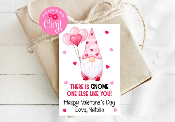 Editable Gnome Valentines, Valentine Tag, Printable Valentines, Corjl ...