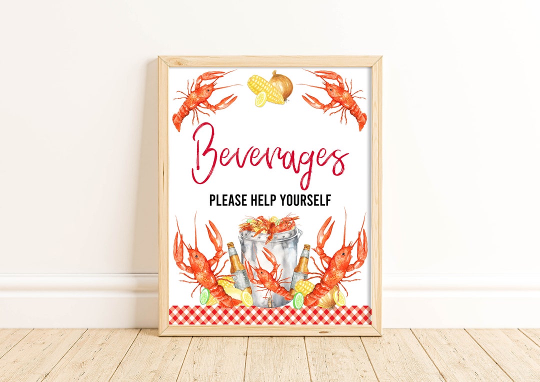 Printable Beverage Sign, Crawfish Boil, Crawfish Dinner, Crawfish Party ...