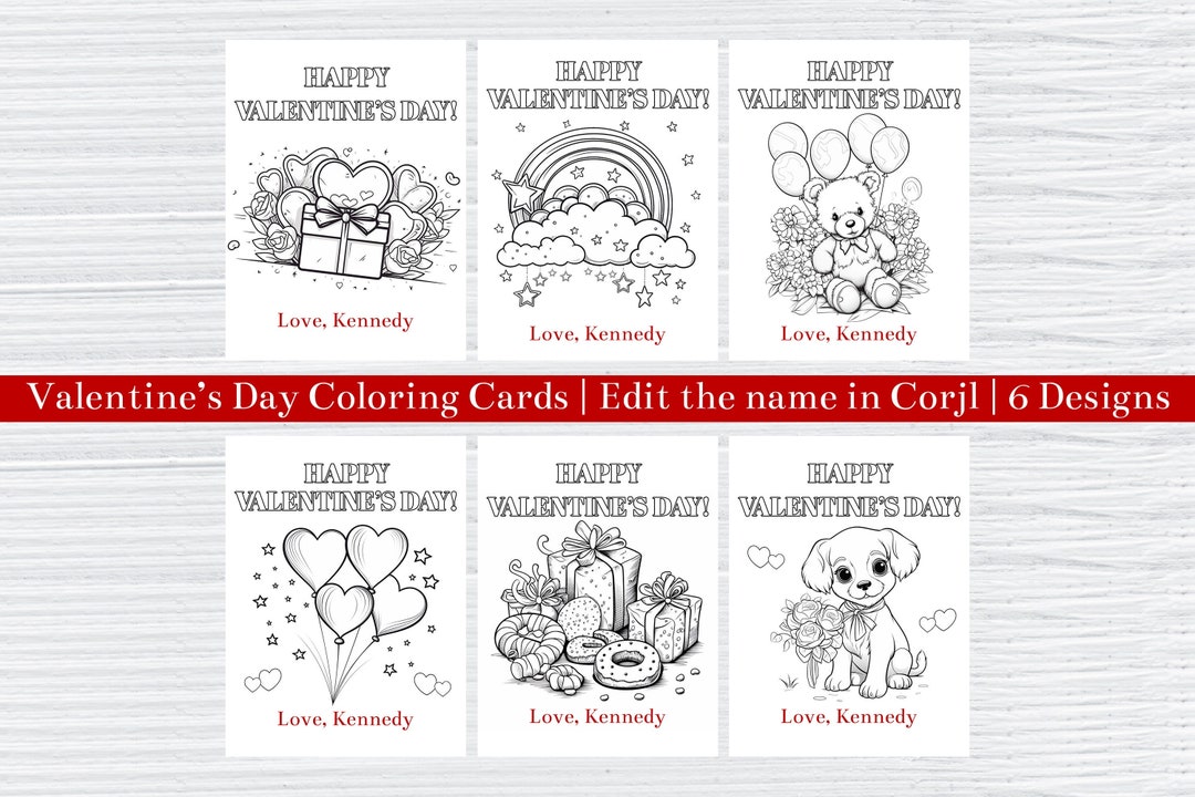 Printable School Valentine's Day Coloring or Watercolor Painting Cards ...