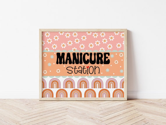 Retro Manicure Station Sign, Printable Manicure Sign, Spa Birthday ...