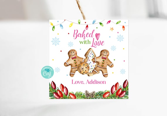 Editable Baked with Love Tag, Gingerbread Cookies Tag, Christmas Tags ...