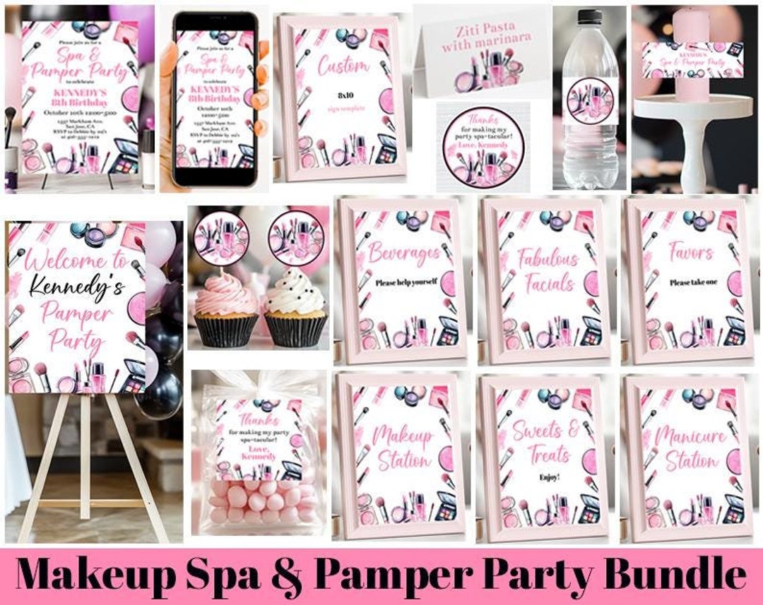 Makeup Spa and Pamper Party Bundle Templates, Printable Makeup Party ...