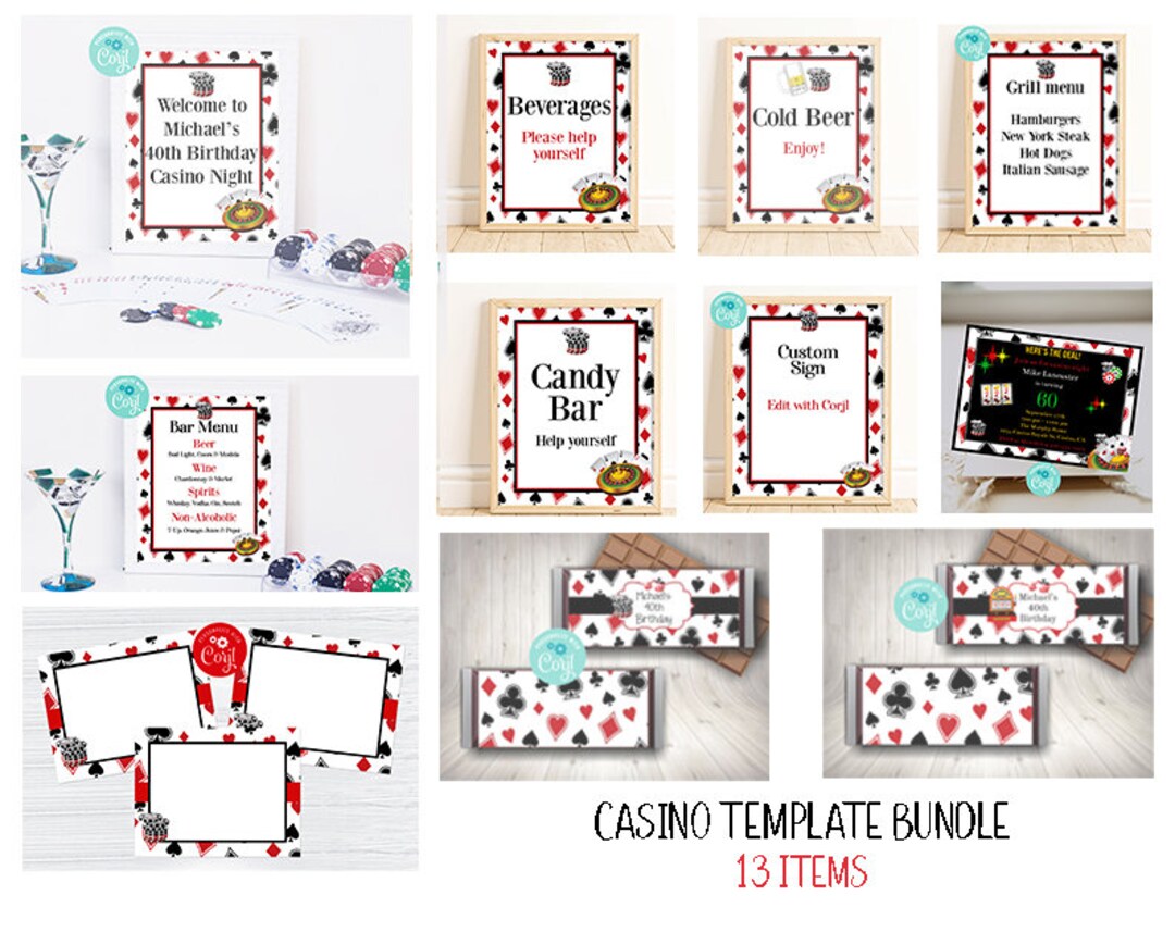 Editable Casino Party Bundle Templates, Casino Birthday Party ...