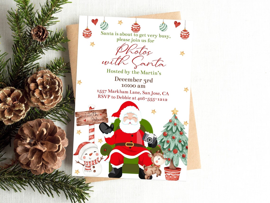 Editable Photos With Santa Invitation Template Printable Take - Etsy
