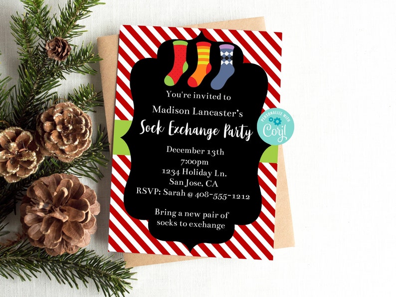 Editable Sock Exchange Invitation Christmas Party Invite - Etsy