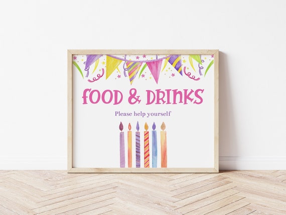 6th Birthday Party Food and Drinks Sign, Six is Sweet Party Decorations ...