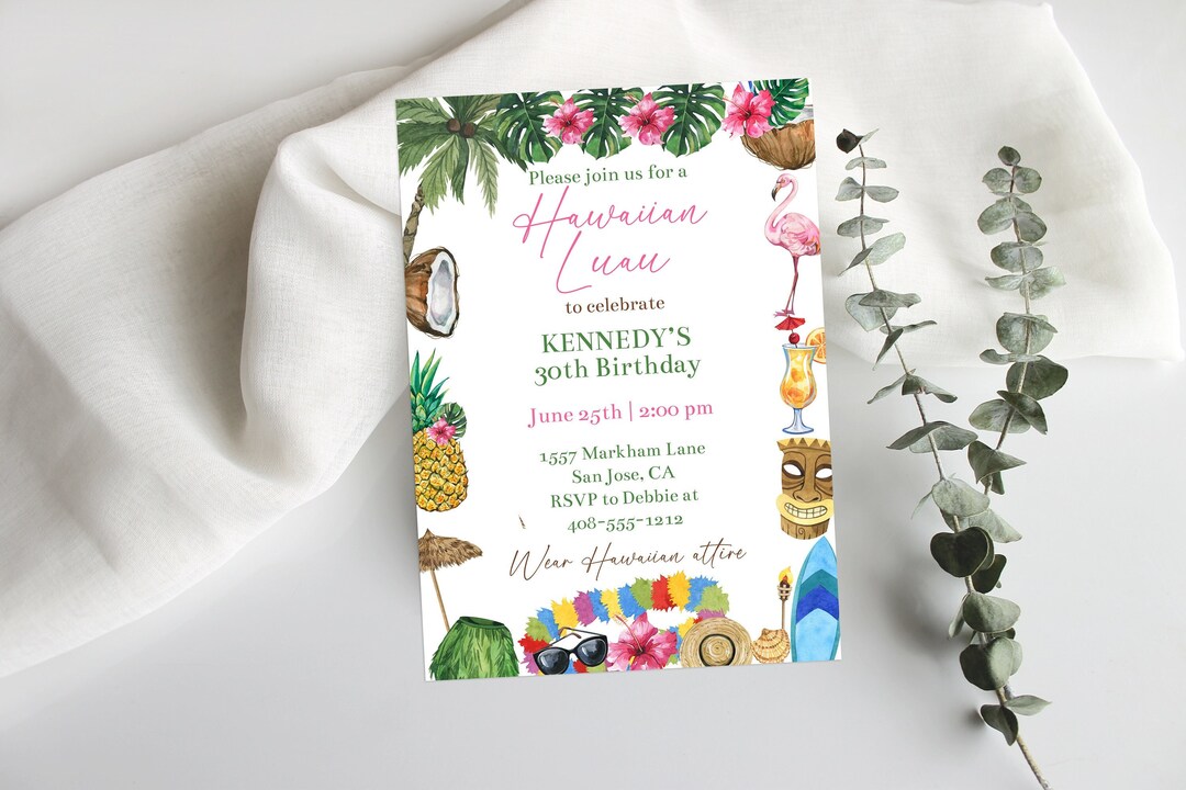 Editable Hawaiian Luau Invitation Template, Luau Birthday Invite ...
