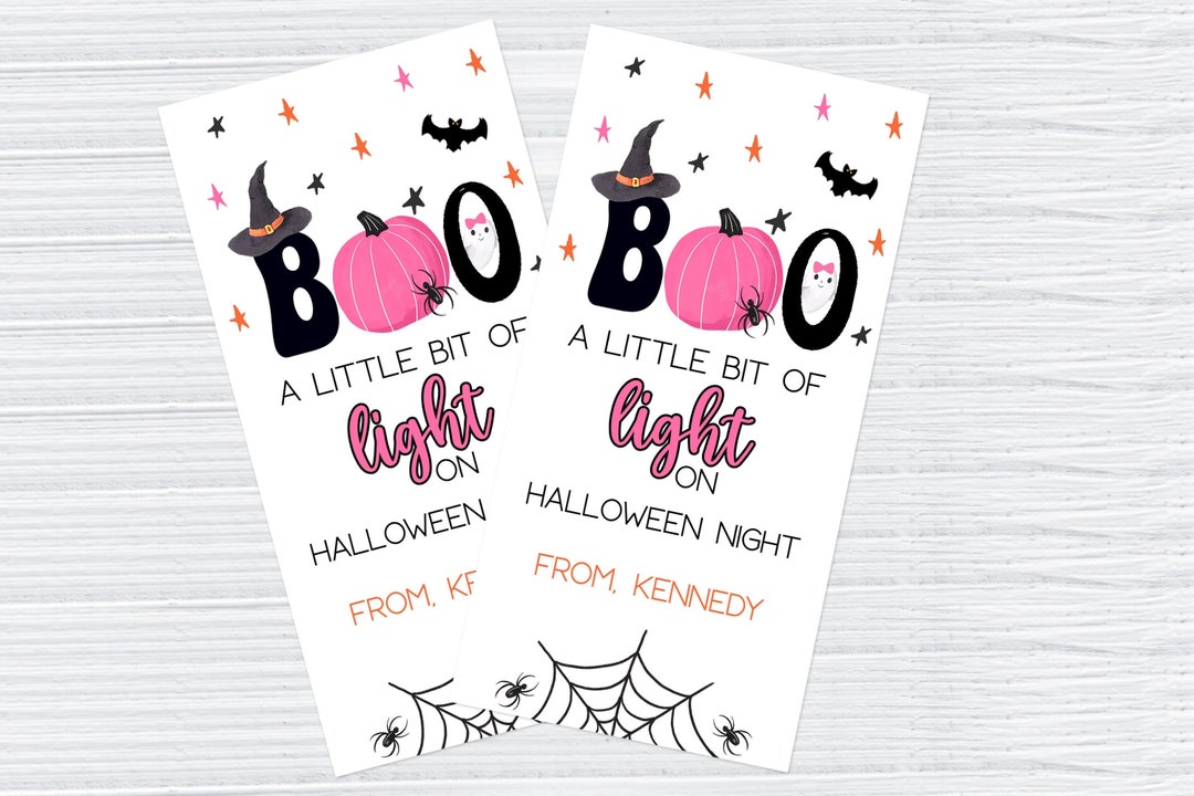 Printable Pink Glow Stick Tag A Little Bit of Light on Halloween Night ...