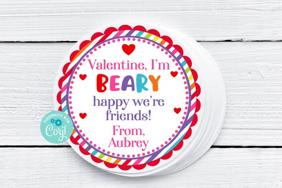 Printable Valentines, Editable Bear Valentine, Gummy Bear, I'm Beary ...
