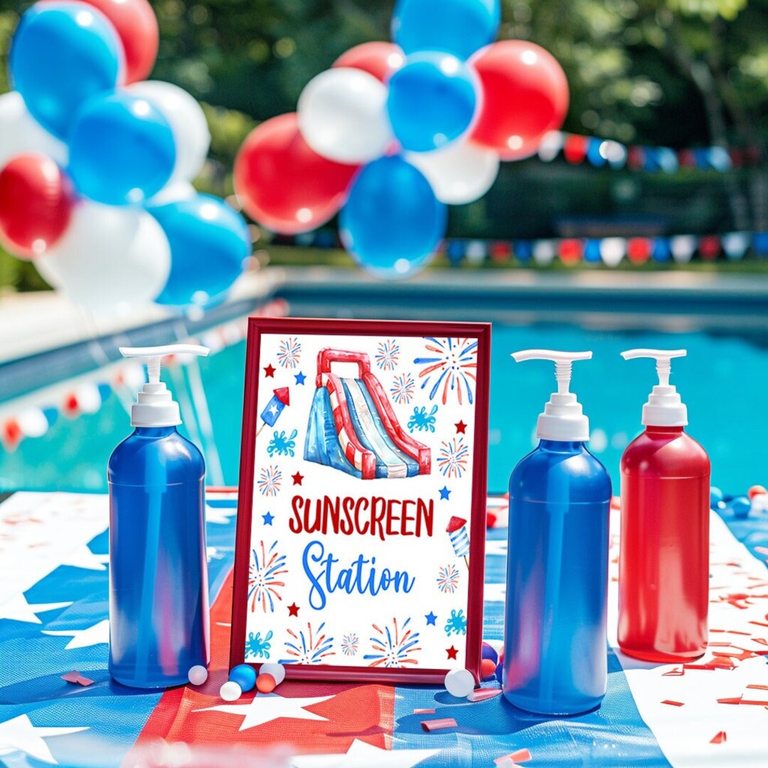 Sunscreen Station 4th of July Waterslide Party Sign Fourth of July Pool ...