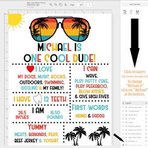 Editable One Cool Dude Sign, Milestone Sign, 1st Birthday, First ...