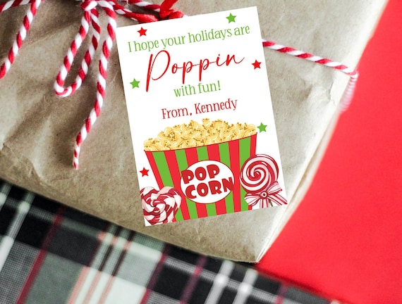 Editable Popcorn Christmas Tag, I Hope Your Holidays Are Poppin With ...