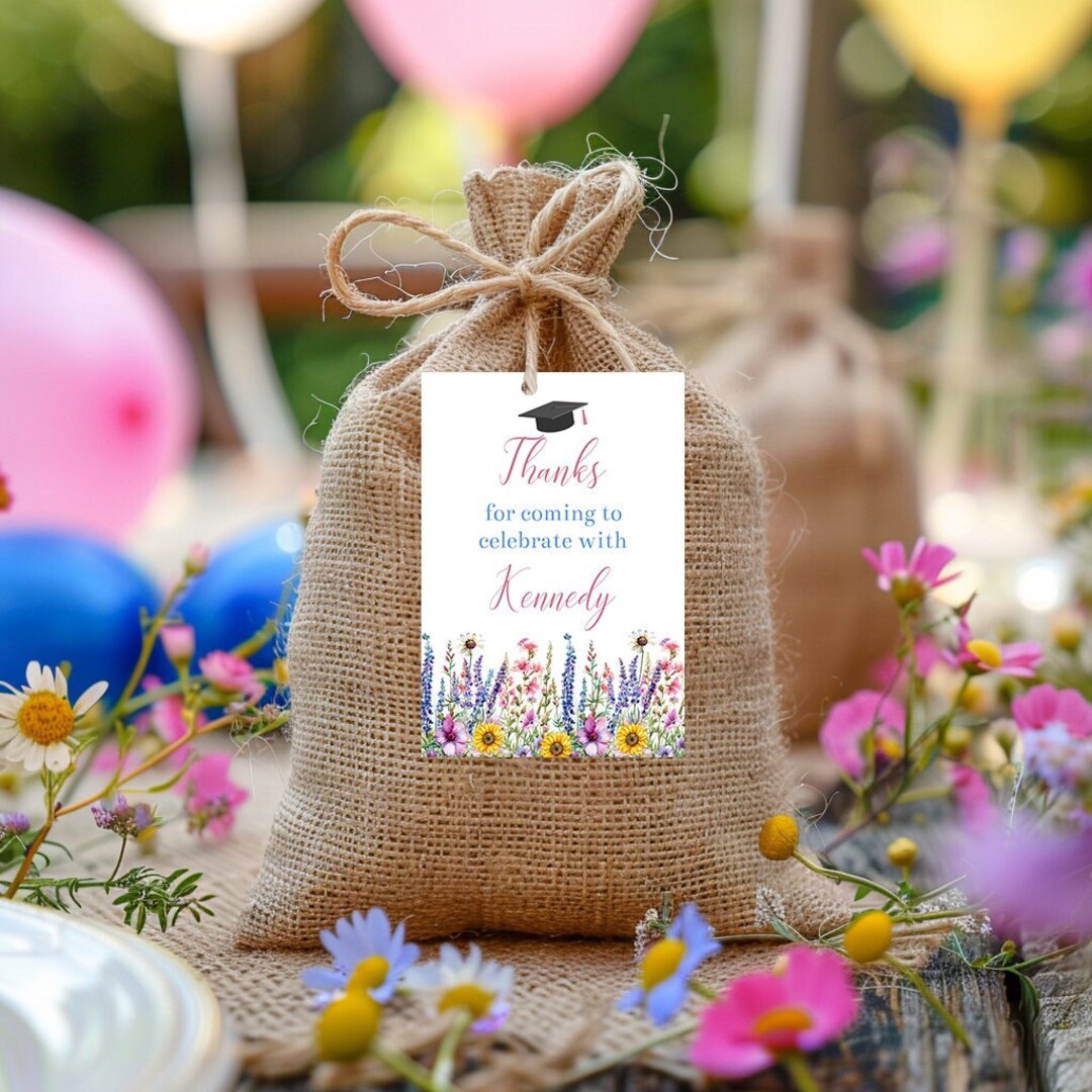 Editable Wildflower Graduation Favor Tag Template, Printable Floral ...