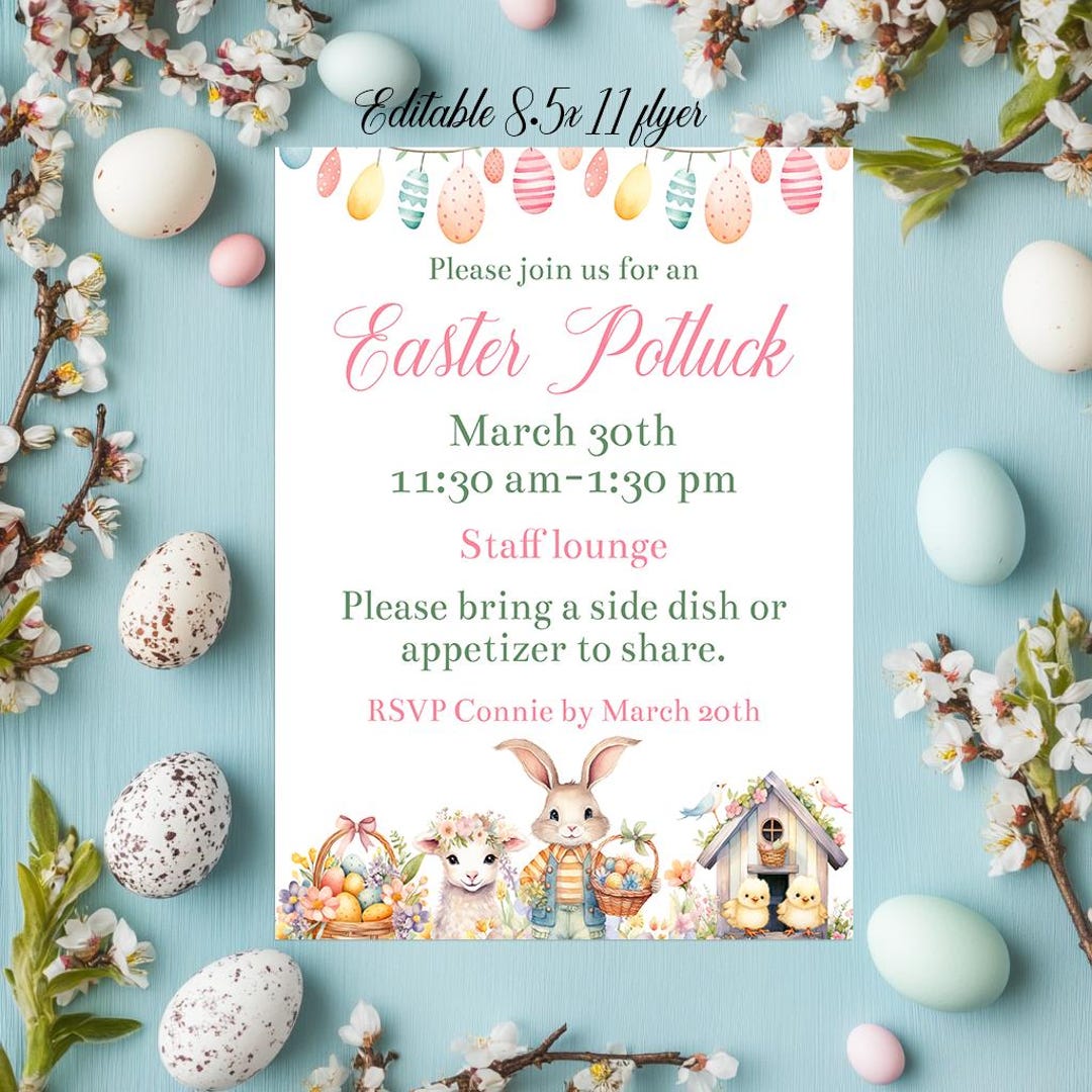 Editable Easter Potluck Staff Luncheon Flyer Template, Printable Easter ...