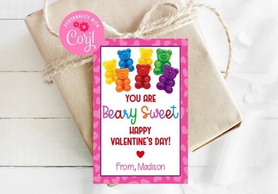 Editable Gummy Bear Tag, You are Beary Sweet, Printable Valentines ...