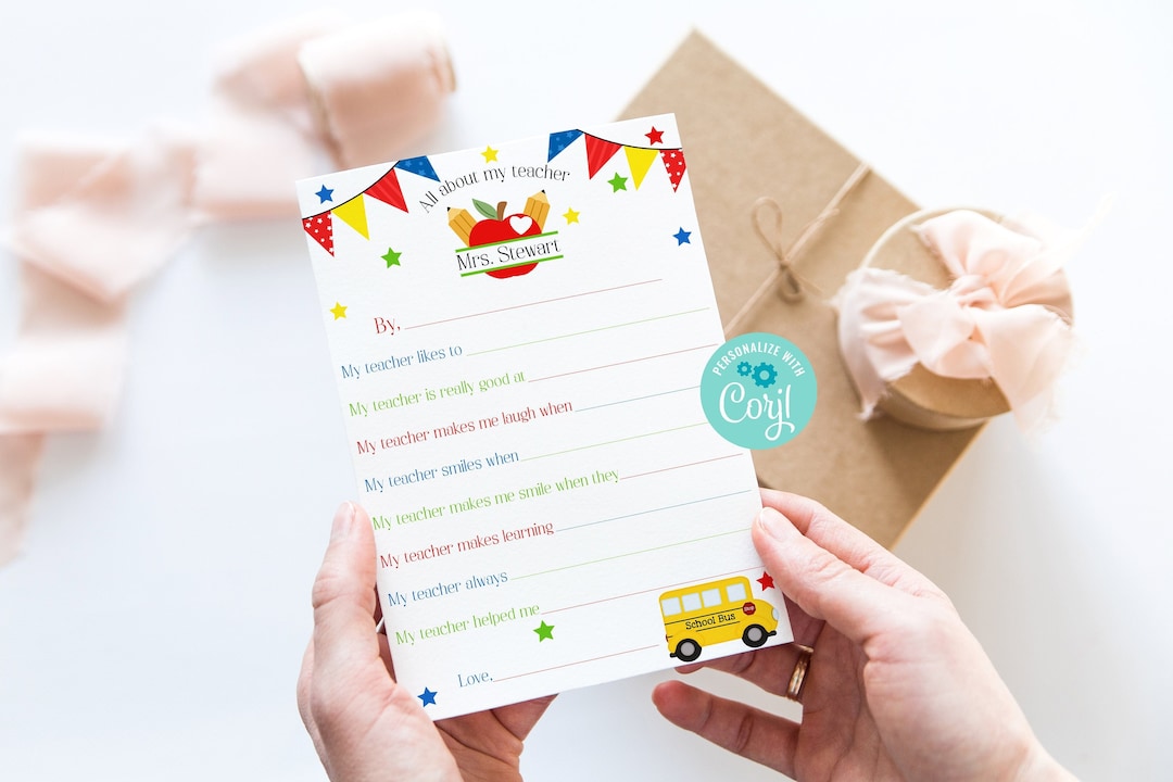 Printable Teacher Appreciation Gift, All About My Teacher, Personalize ...
