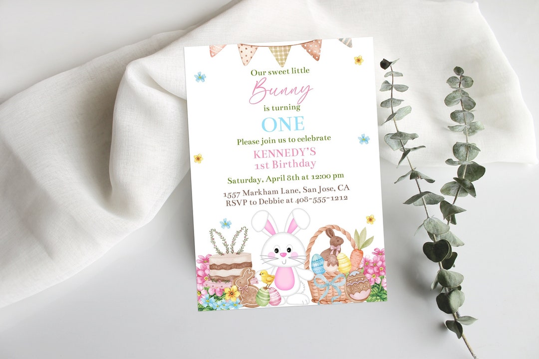 Editable Easter 1st Birthday Party Invitation Template, Easter First ...