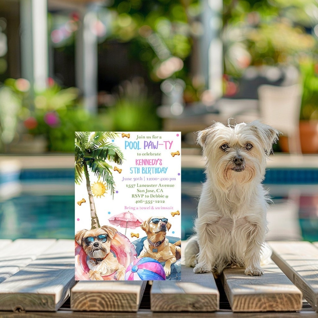 Editable Dog Pool Paw-ty Birthday Invitation Template, Printable ...