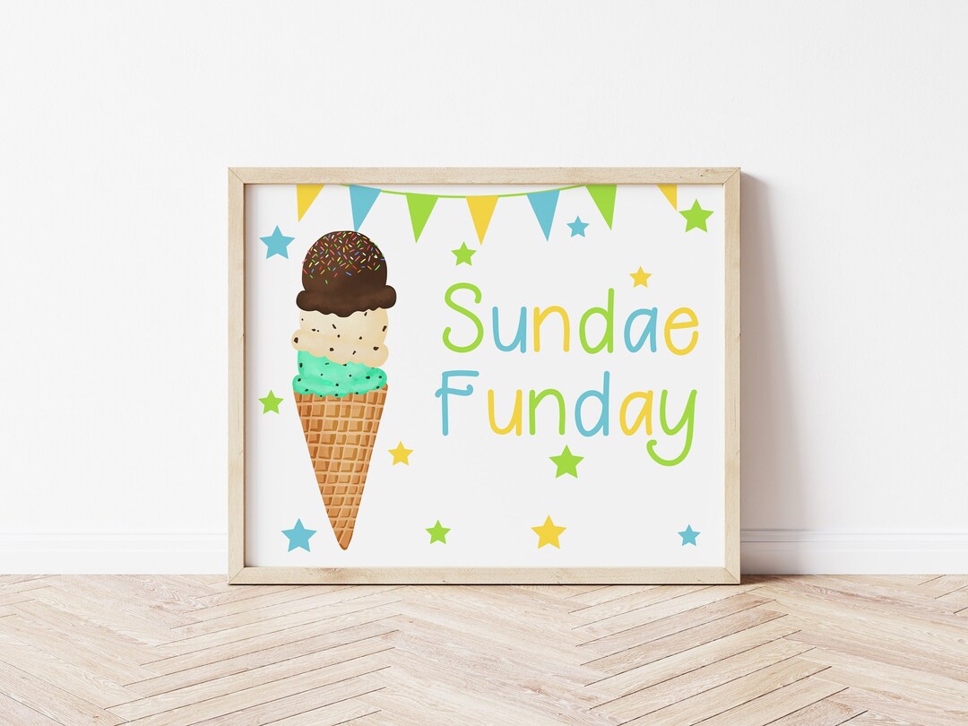 Sundae Funday Sign Ice Cream Bar Sign Ice Cream Birthday - Etsy