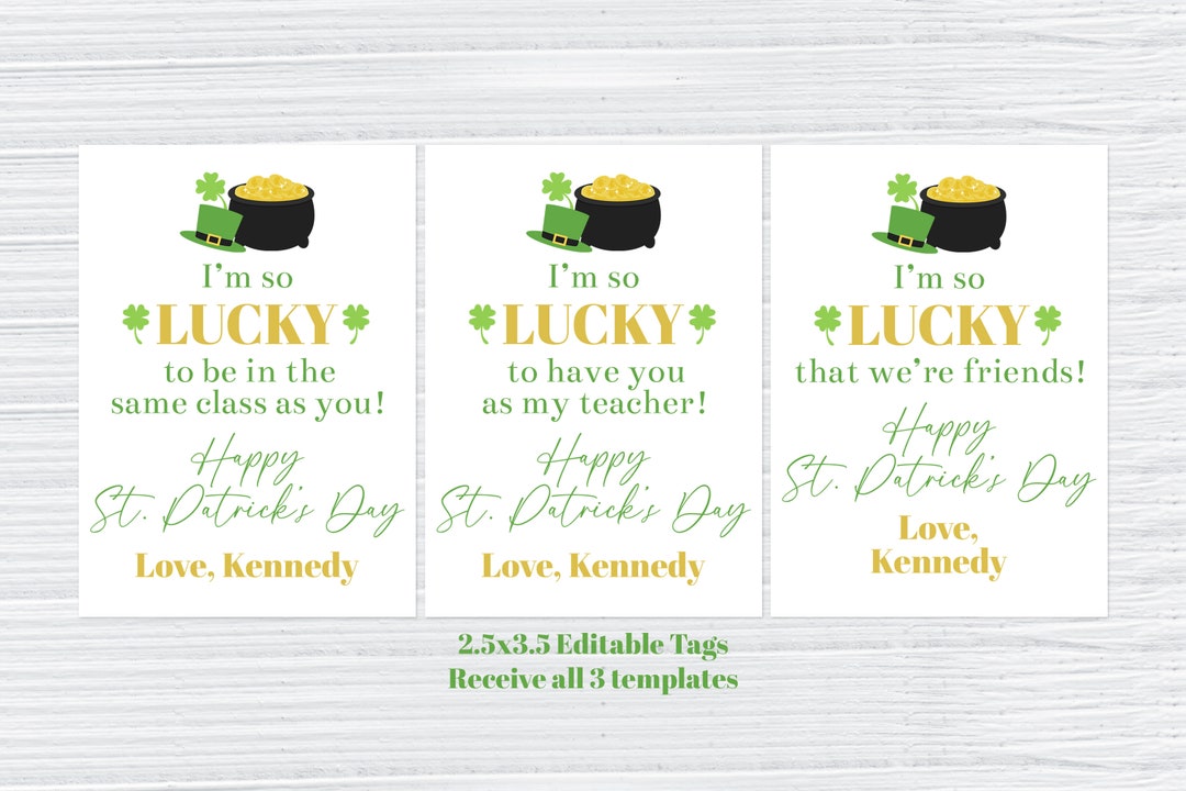 Editable St Patrick's Day Tags for School Class Friends and and Teacher ...