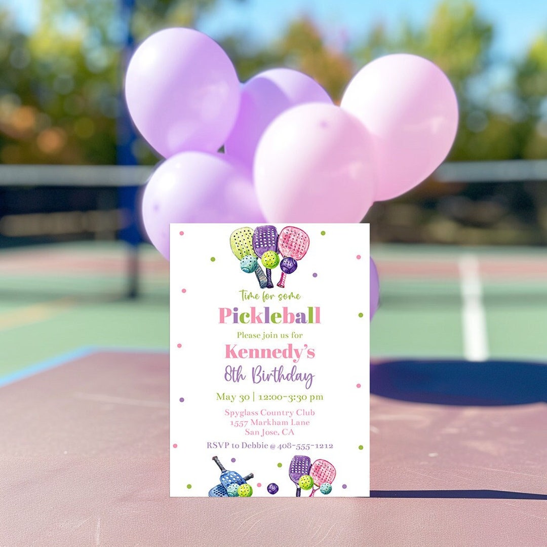 Pickleball Birthday Party Invitation Template, Editable Pickleball ...