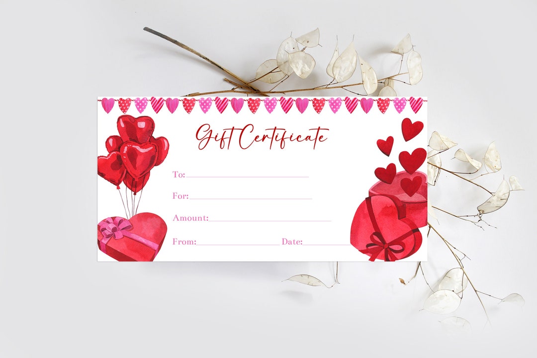 Valentine's Day Gift Certificate Voucher Template, Editable ...