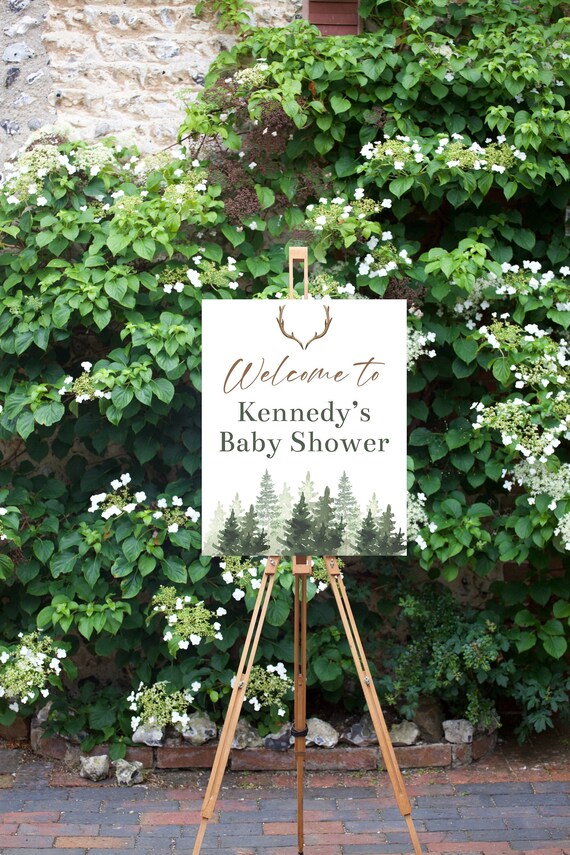 Editable Rustic Baby Shower Welcome Sign Forest Antlers Baby Shower ...